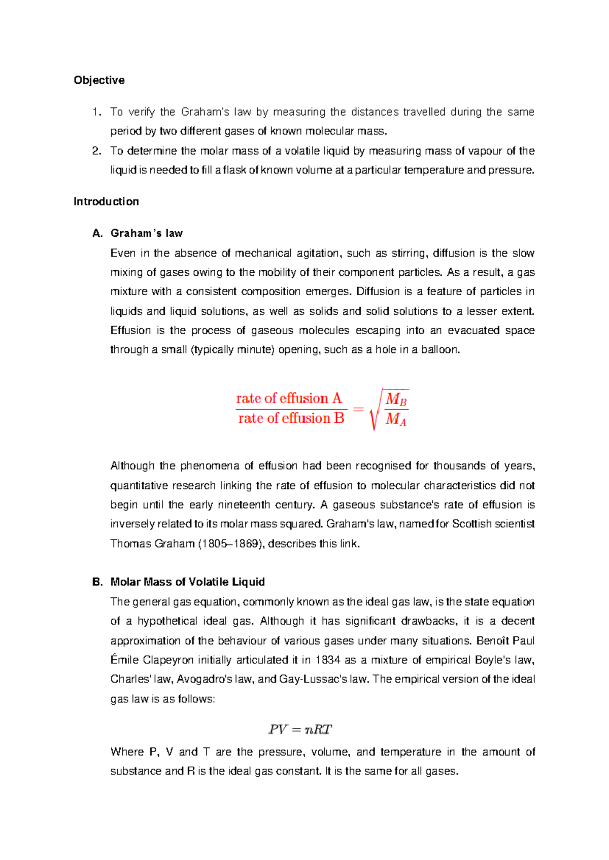 Lab Report: Experiment 8 - Graham's Law & Molar Mass Determination ...