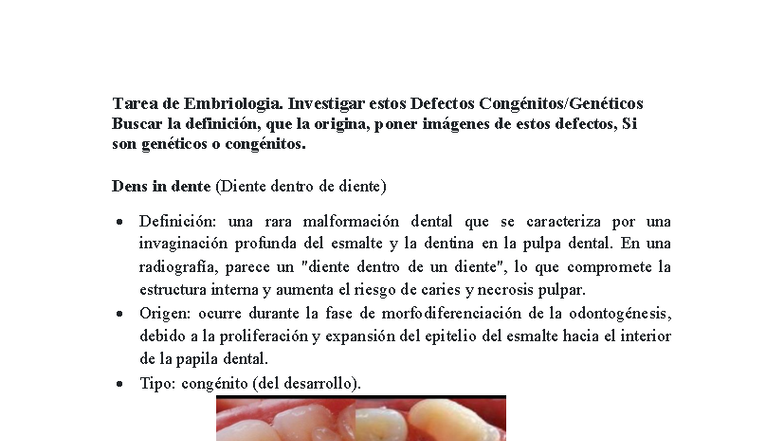 Tarea de Embriología: Defectos Congénitos y Genéticos - Studocu