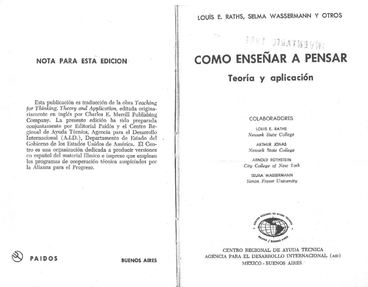 Cómo Enseñar a Pensar: Teoría y Aplicación de L. E. Raths y S ...