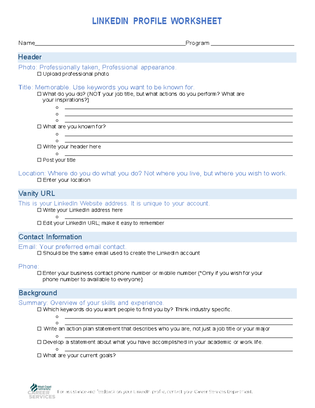 LinkedIn Profile Worksheet: Optimize Your Professional Presence - Studocu
