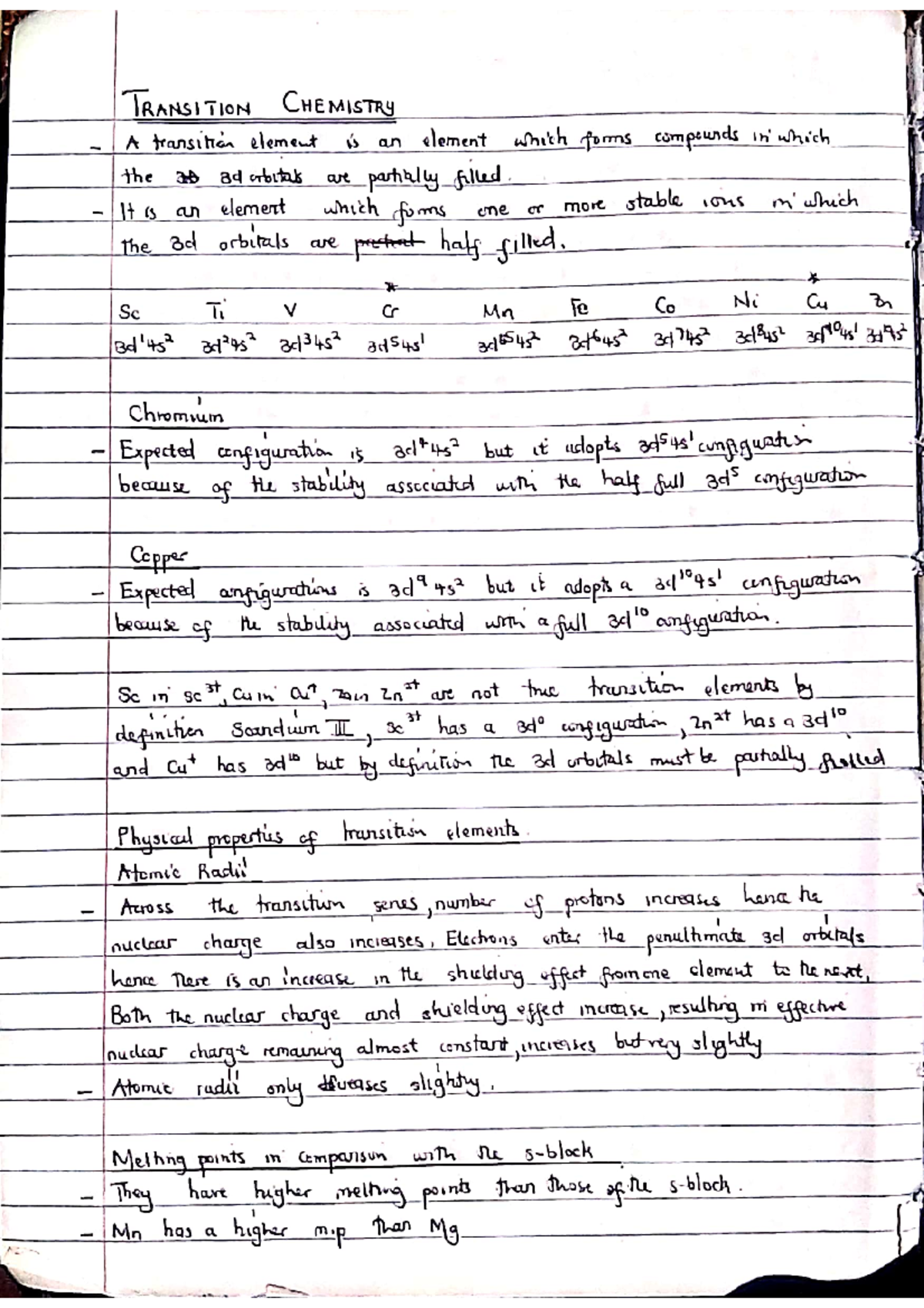 KURE 3D Transition Chemistry Notes: Key Concepts and Properties - Studocu
