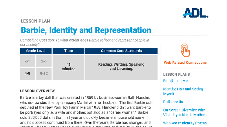 LESSON PLAN: Barbie, Identity & Representation (2024 League) - Studocu