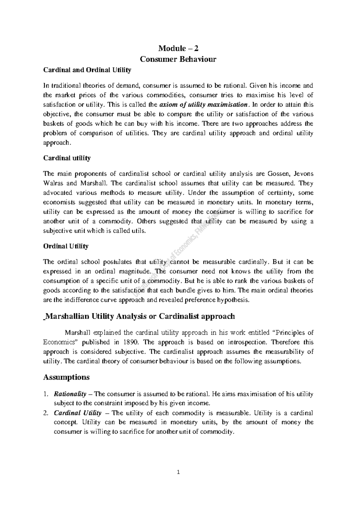 Marshallian Utility Analysis - Module – 2 Consumer Behaviour Cardinal ...