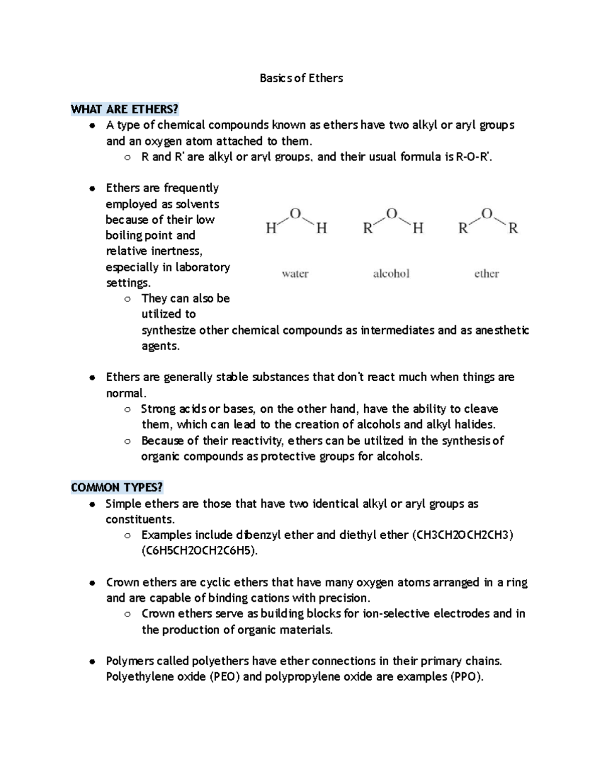 Basics of Ethers - Organic Chemistry - Basics of Ethers WHAT ARE ETHERS ...