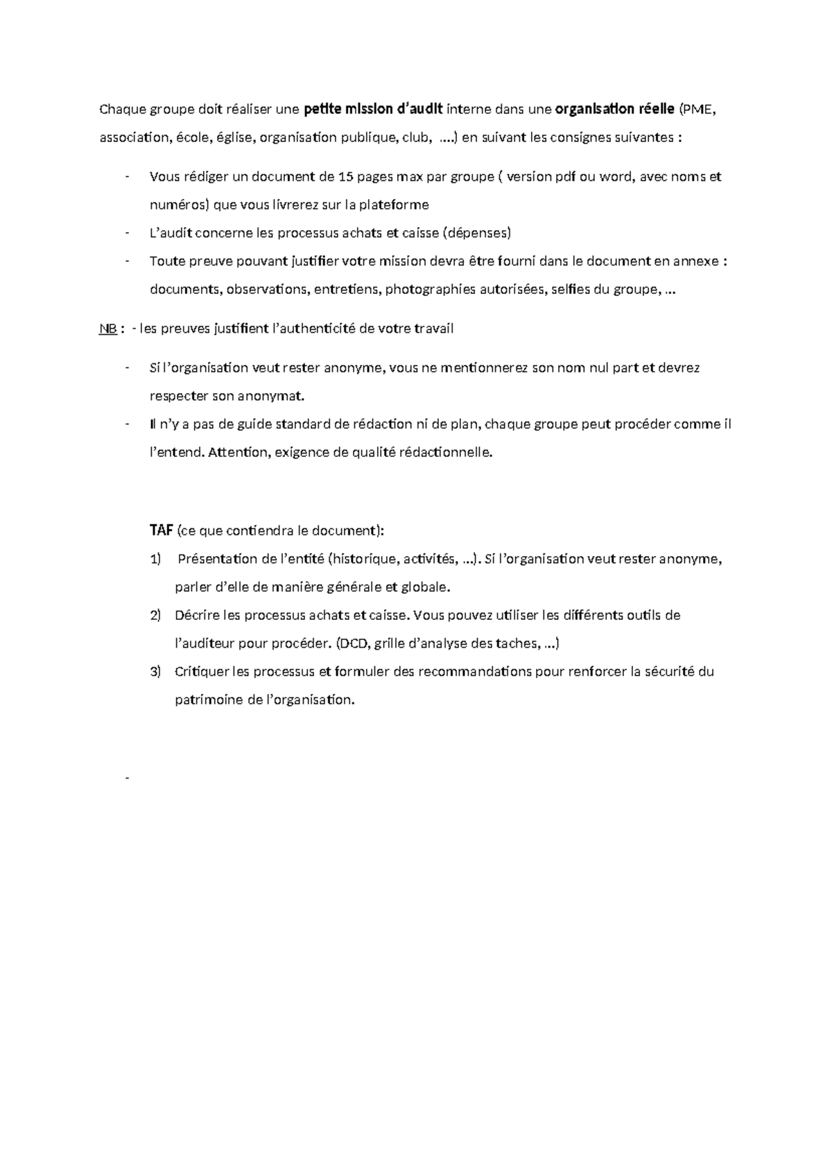 Audit Interne d'une Organisation Réelle : Processus Achats et Caisse ...