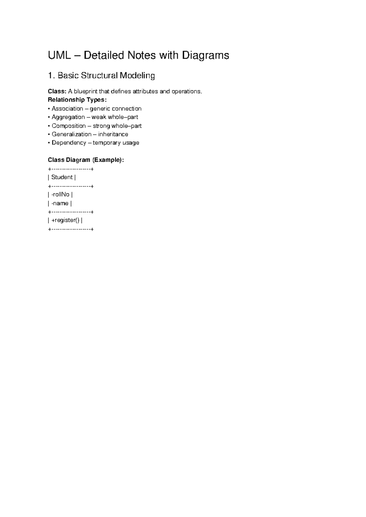 UML Detailed Notes: Structural & Behavioral Modeling Concepts - Studocu