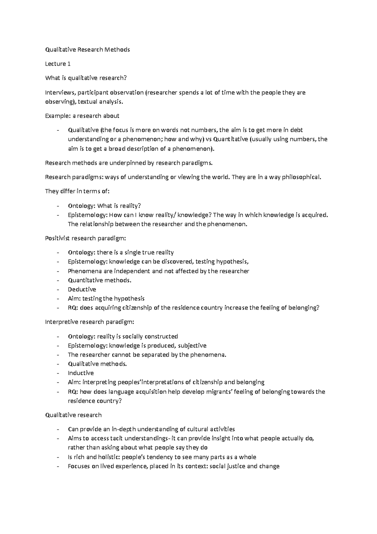 Qualitative Research Methods Summary - Lecture Notes (QRM 101 ...