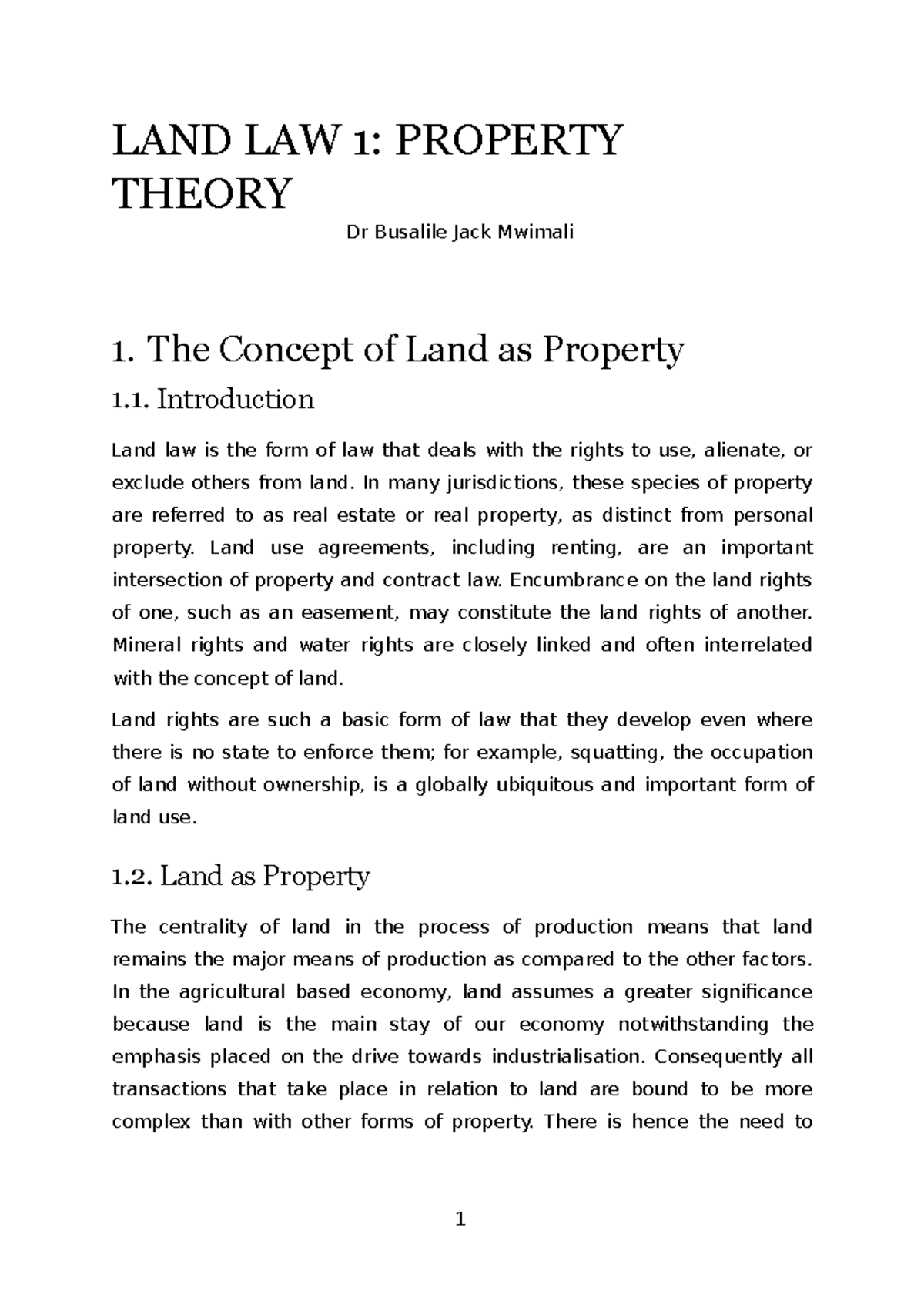 Property Law Theory Notes - Comprehensive Overview of Land Law Concepts ...