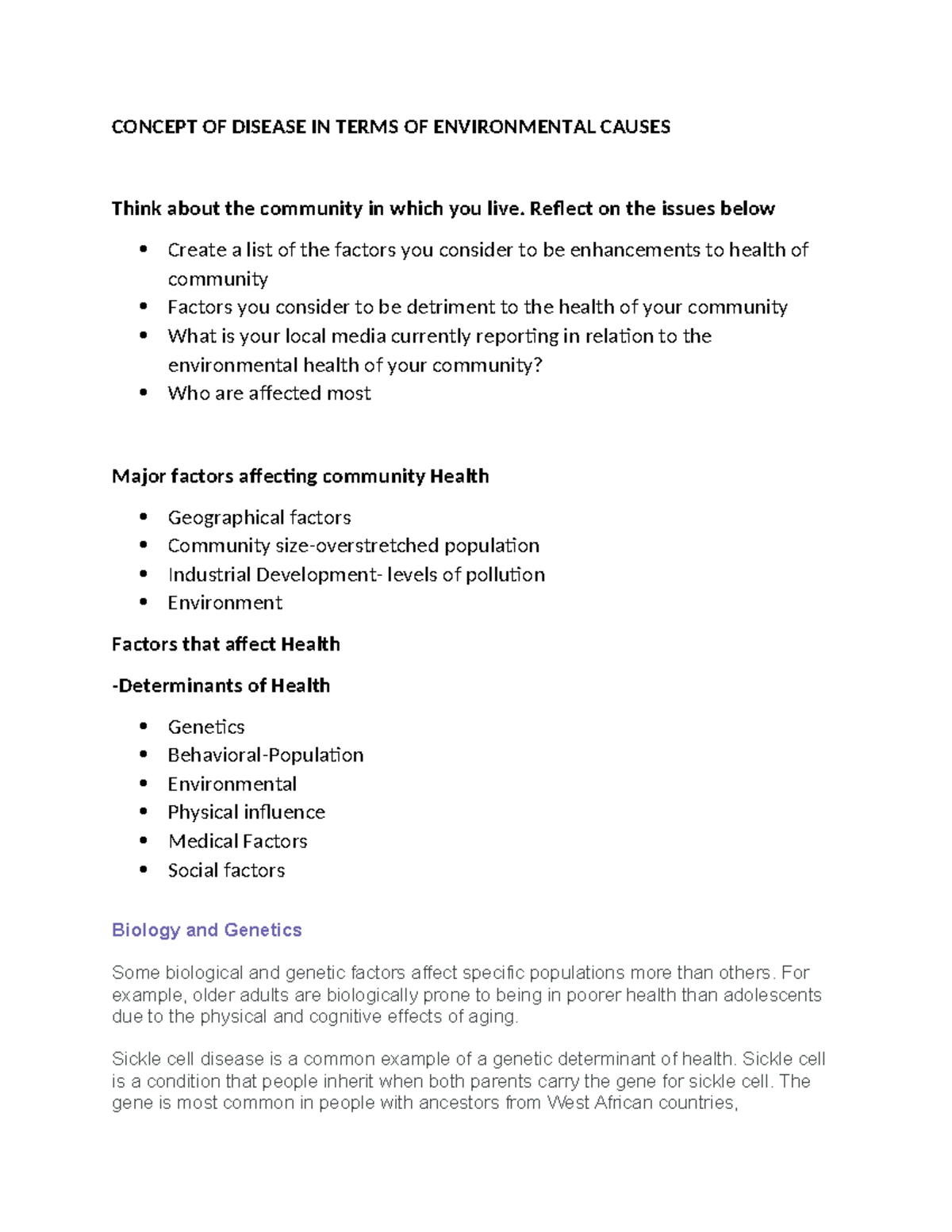 Environmental Causes of Disease: Community Health Insights - Studocu