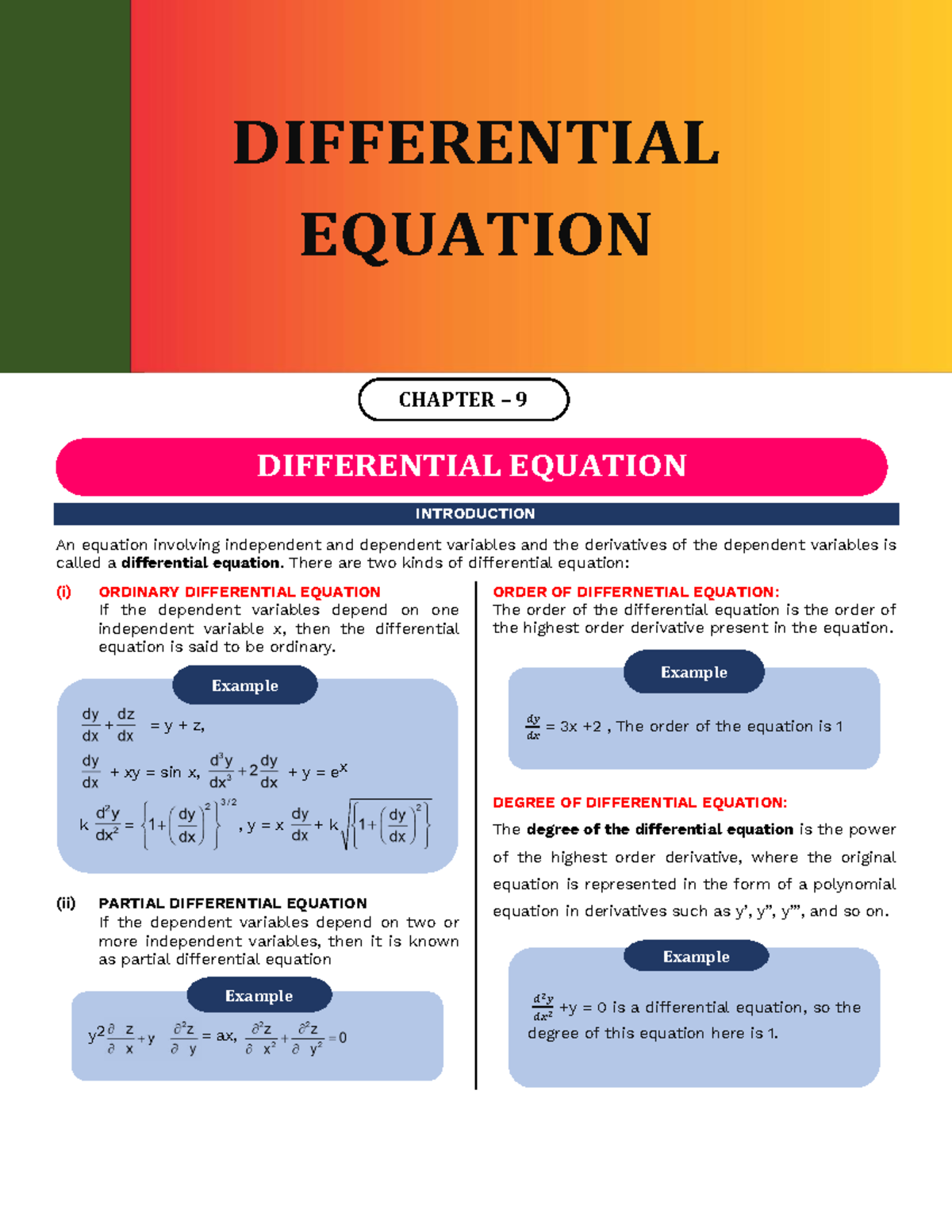 Differential Equations: Chapter 9 Overview and Key Concepts - Studocu