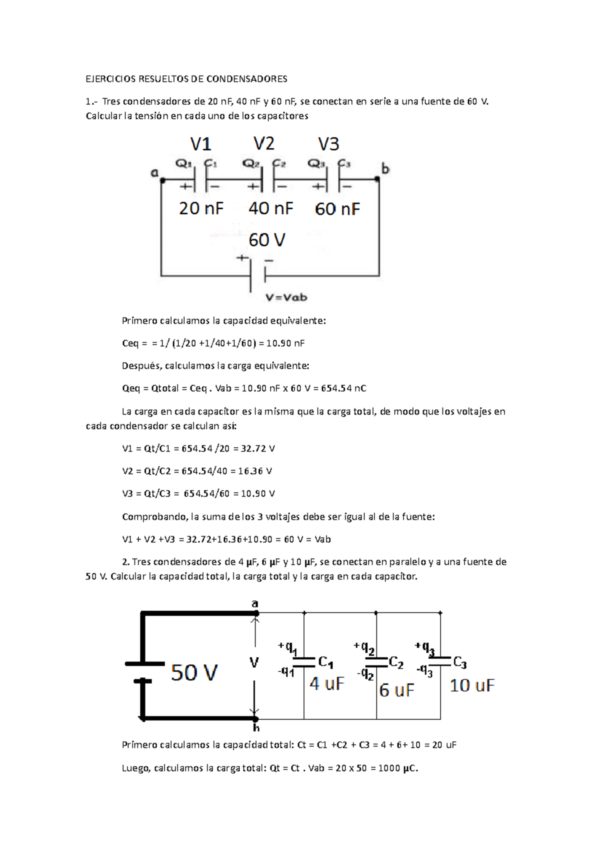 Ejercicios Resueltos DE Condensadores - EJERCICIOS RESUELTOS DE ...