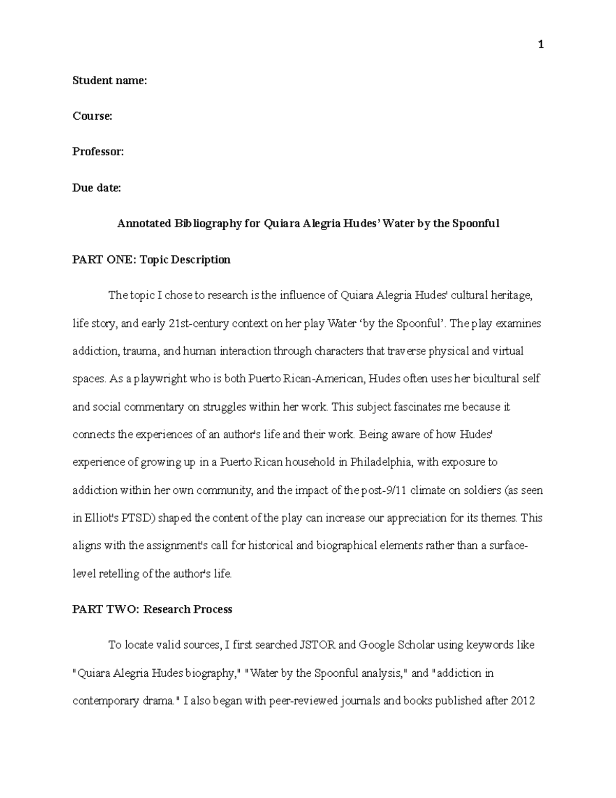 Annotated Bibliography: Cultural Influences in Quiara Alegria Hudes ...