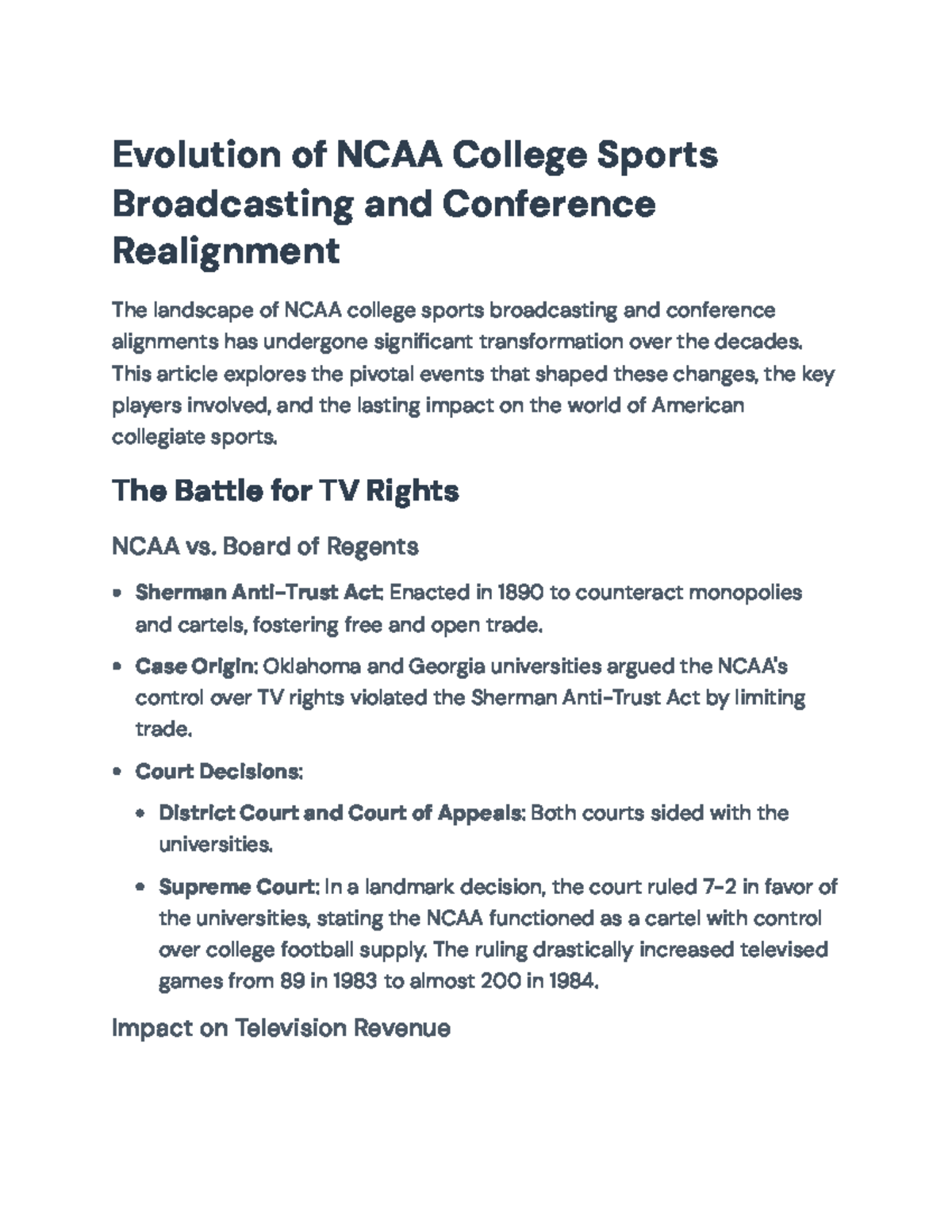 Evolution of NCAA College Sports: Broadcasting & Realignment Analysis ...