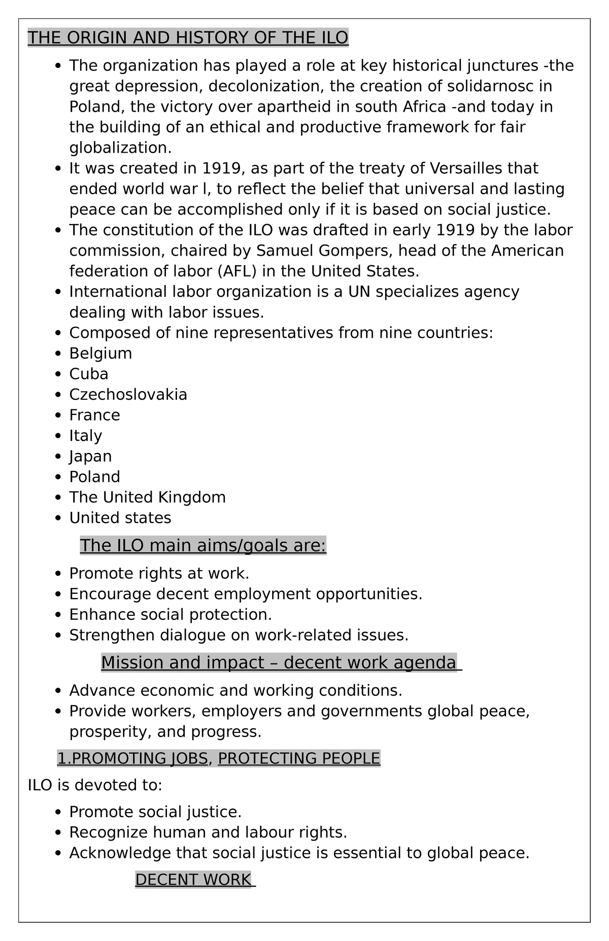 Correlation Notes SU 2 - Summary of ILO History and Principles - Studocu