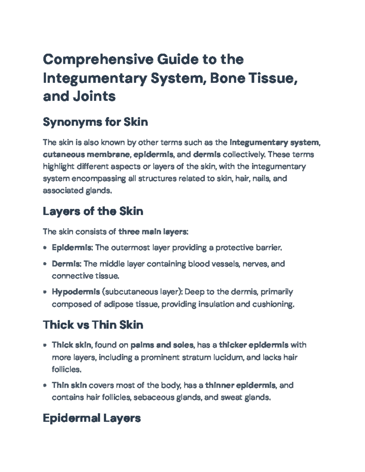 Comprehensive Study of Integumentary System, Bone Tissue & Joints - Studocu