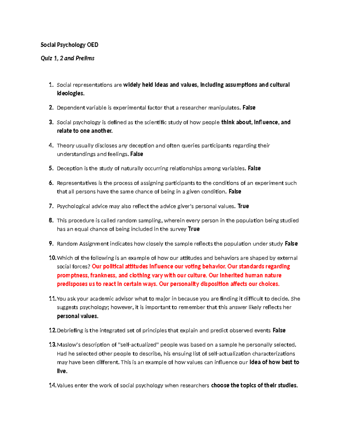 Social Psychology OED - Quiz 1, 2, Prelims, 3, 4, 5, 6, Finals - Studocu