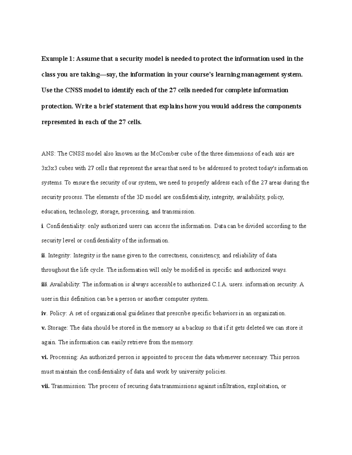 Assignment 1: CNSS Security Model Overview and Applications - Studocu