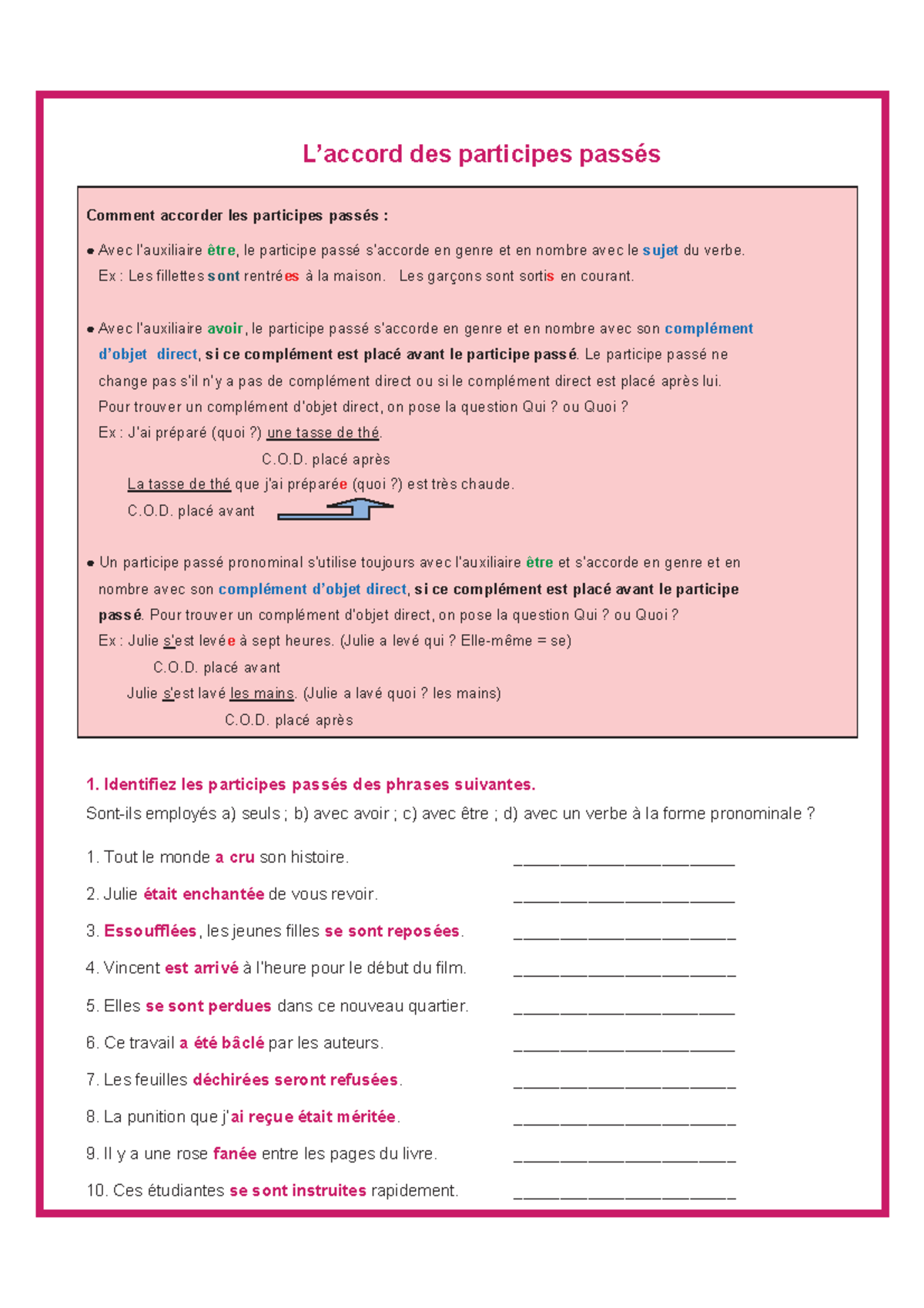 L'accord des participes passés : Règles et Exercices pratiques - 3A9 ...