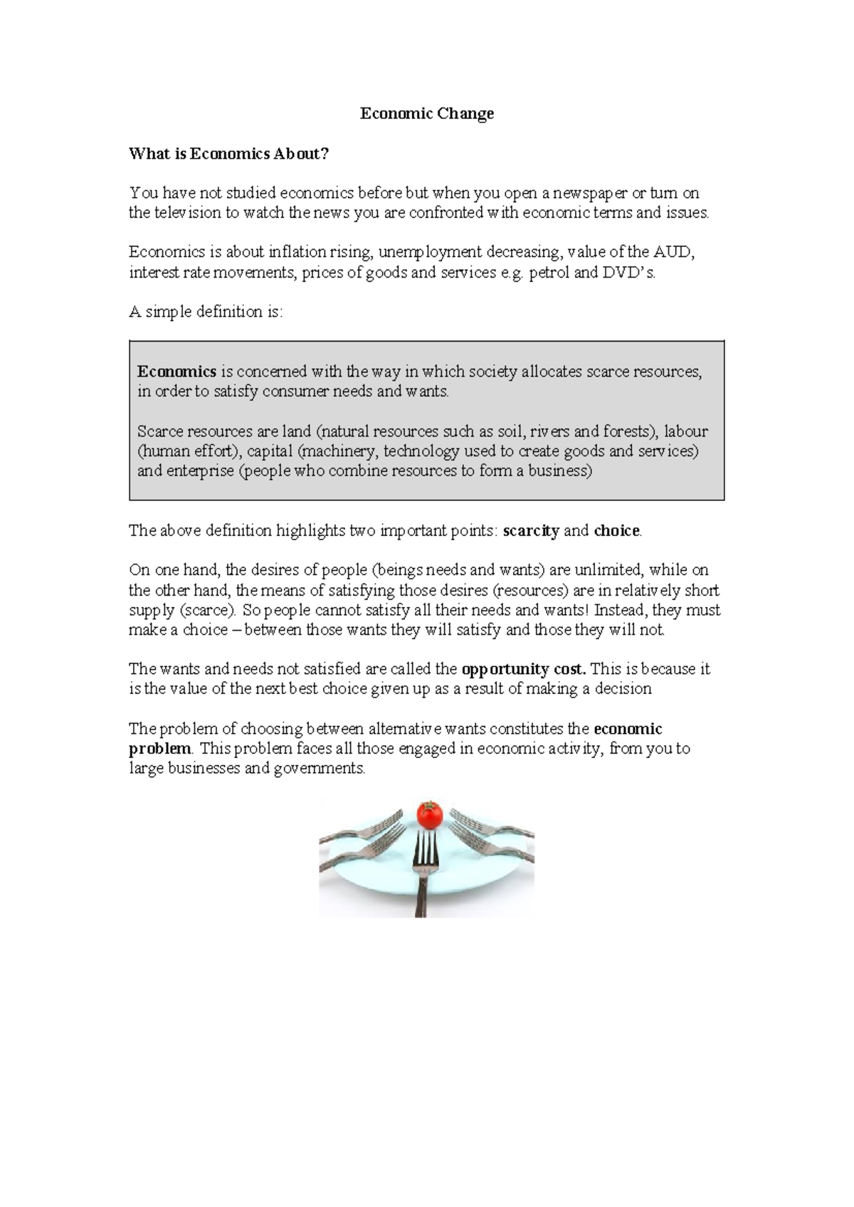 Economic Change - Worksheet on Basic Economic Principles - Studocu