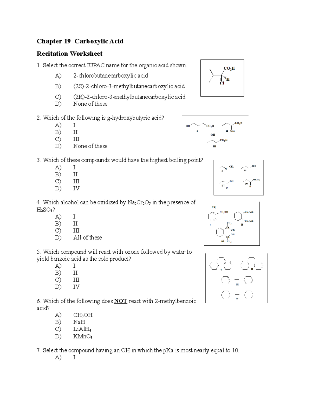 Carboxylic Acids Recitation Worksheet - Chapter 19 Summary - Studocu