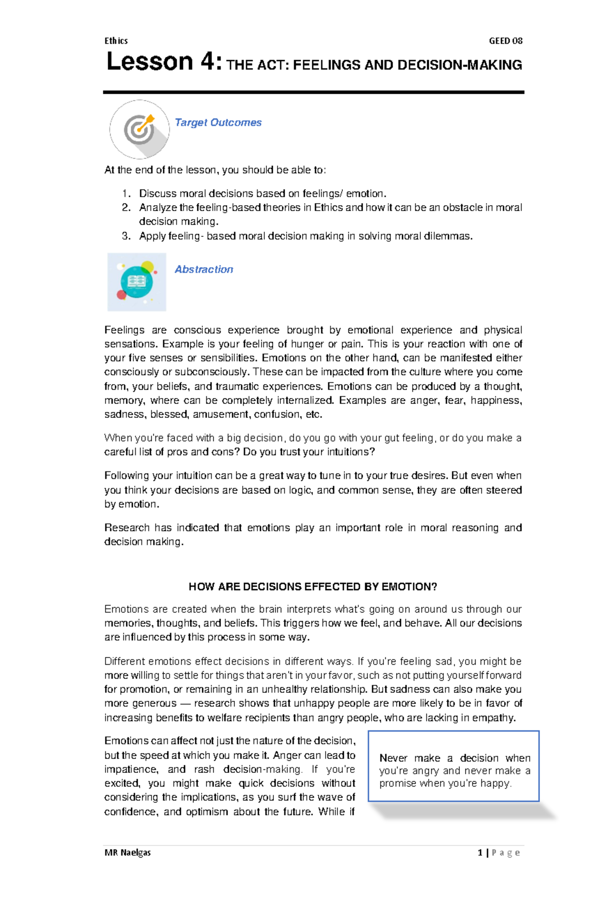 Ethics and Morality in Decision-Making: Lesson 4 Insights - Studocu