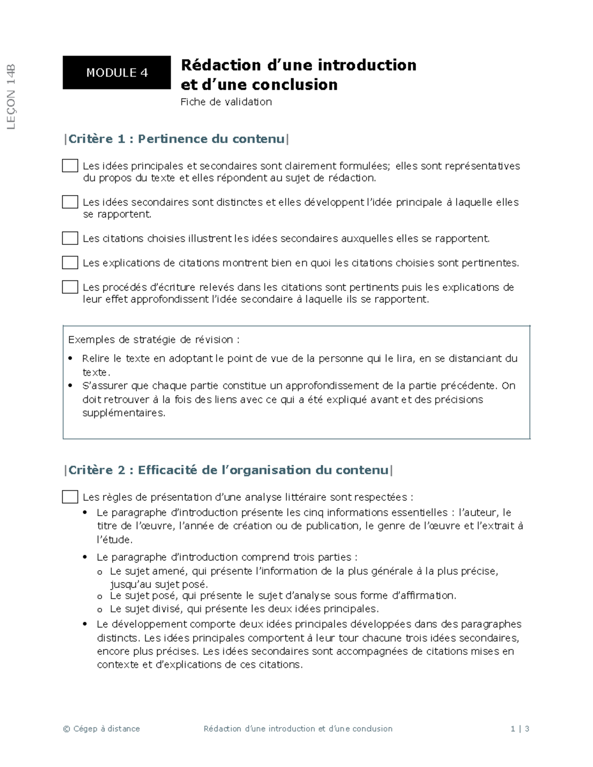 601-101-MQ M4L14BA1 Fiche de Validation: Rédaction Intro & Conclusion ...