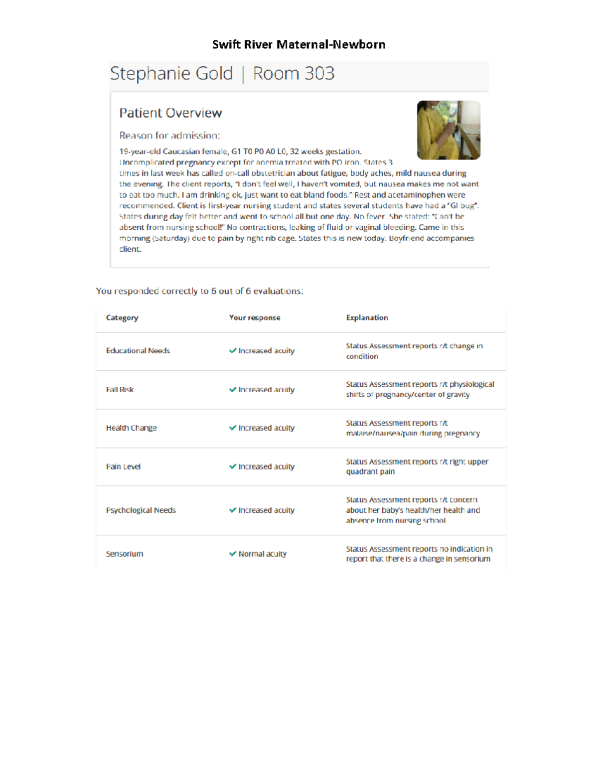 Swift River Maternal-Newborn Case Study for Nursing Assessment - Studocu