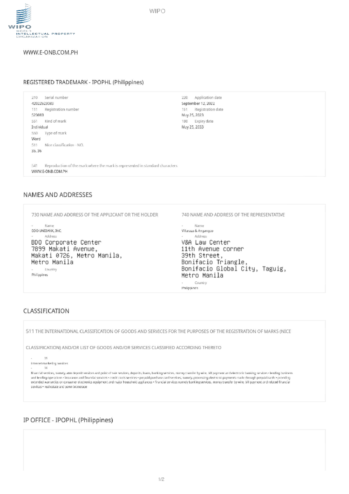 WIPO Trademark Registration Details IPOPHL Philippines Studocu