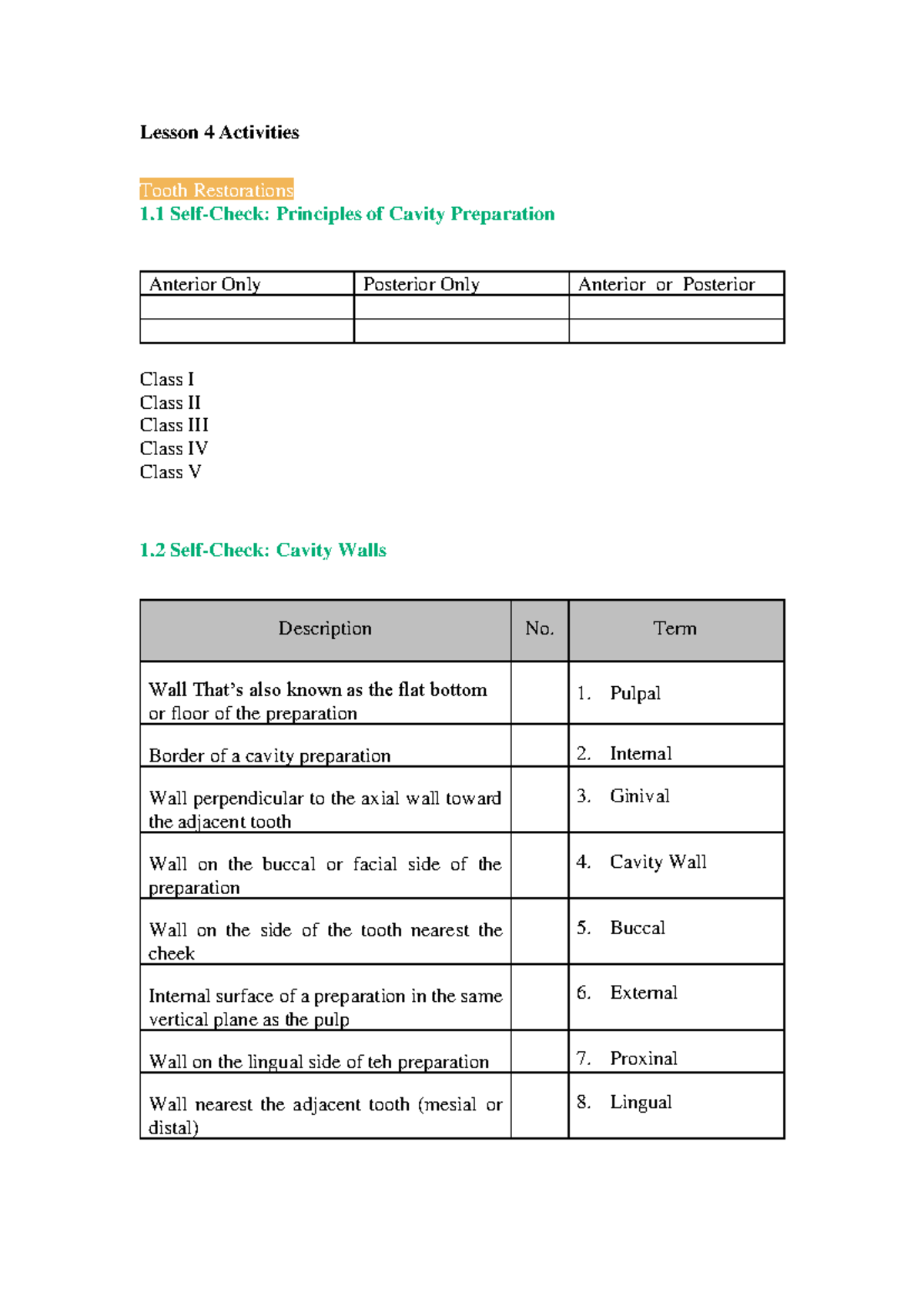 Lesson 4-6 Activities: Cavity Prep, Radiographic Imaging & Pediatric ...