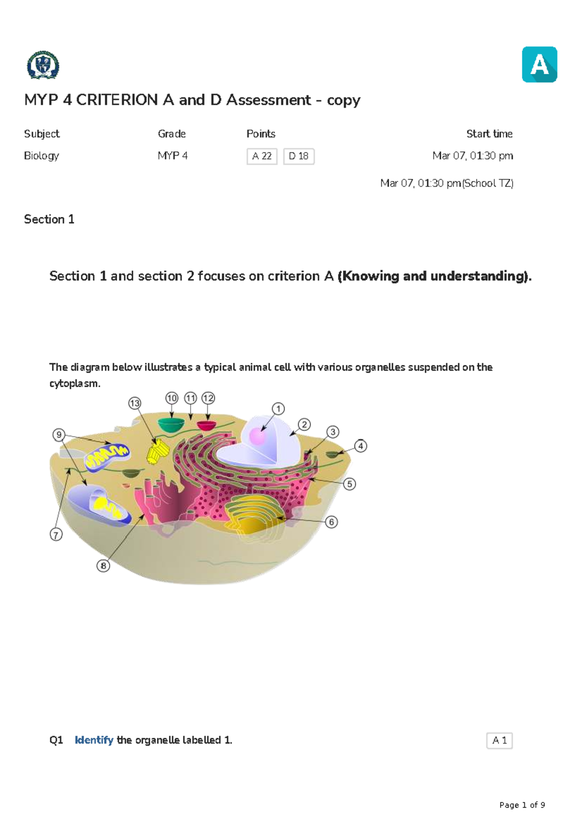 MYP 4 Biology Assessment: Criteria A & D Overview and Questions - Studocu