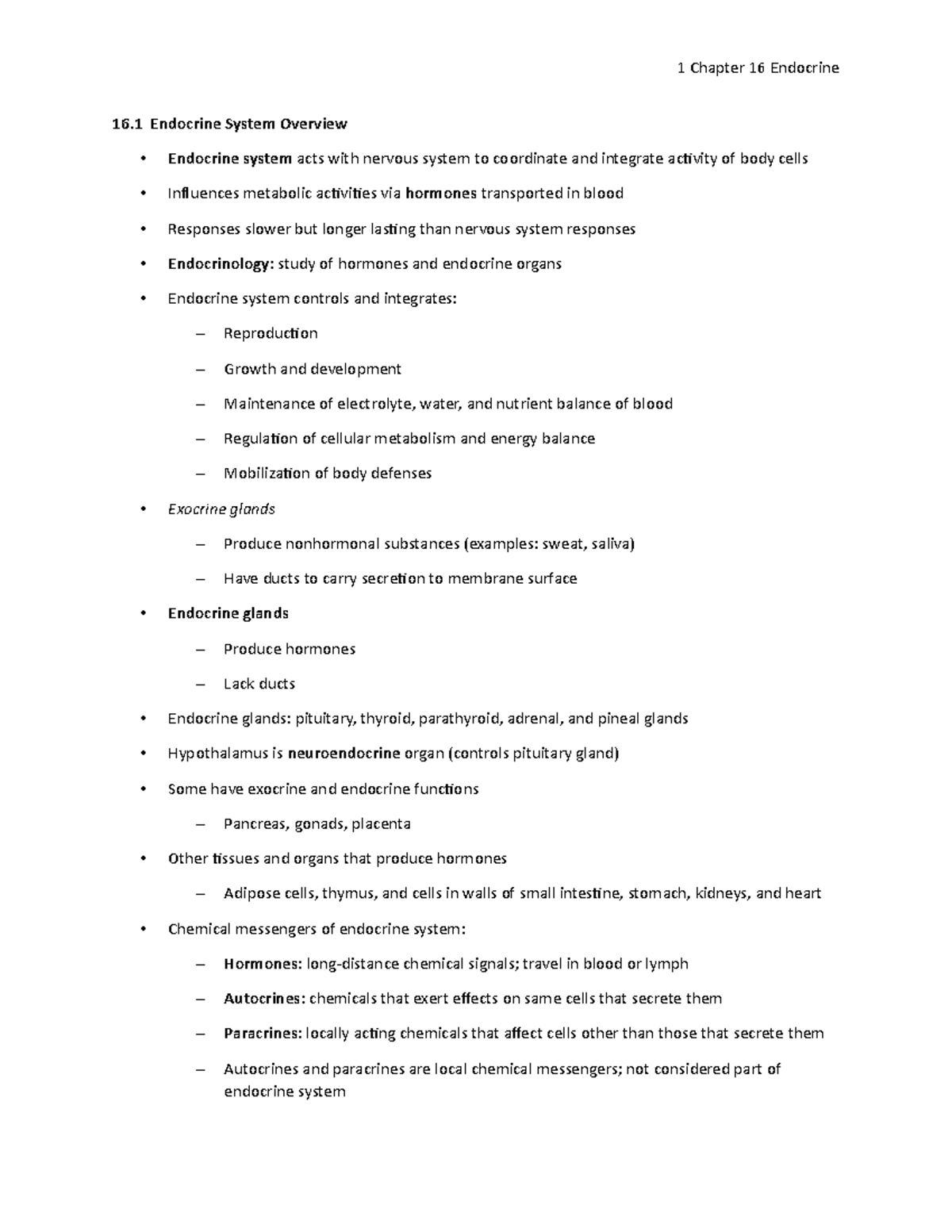 Endocrine System Overview - Chapter 16 Reviewer (Pearson 11th Ed ...
