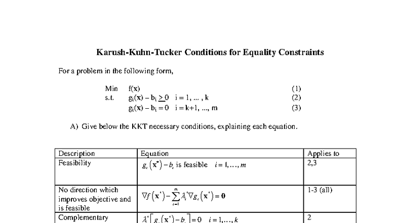 KKT Conditions and Solutions for Optimization Problem (KKT 101) - Studocu