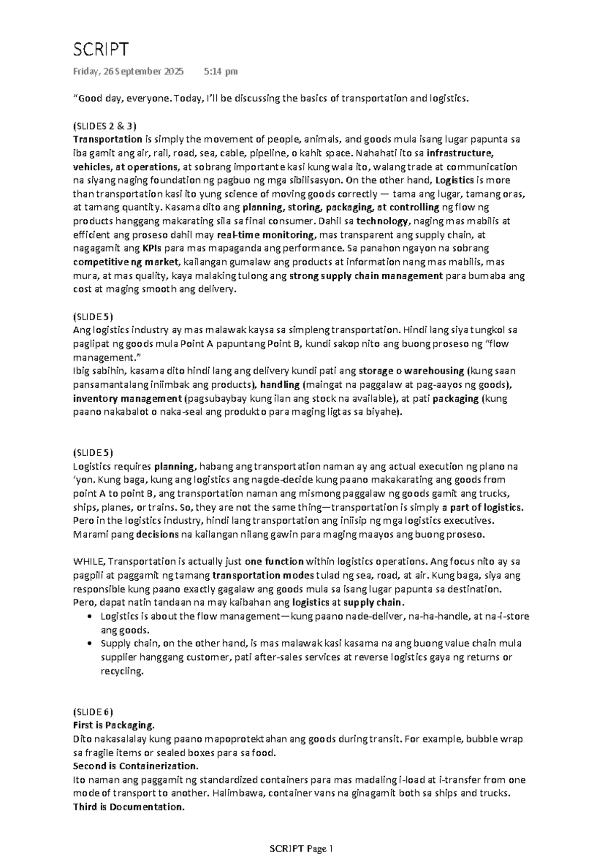 Transportation and Logistics Basics (Course Code: SLIDES 2-3) - Studocu