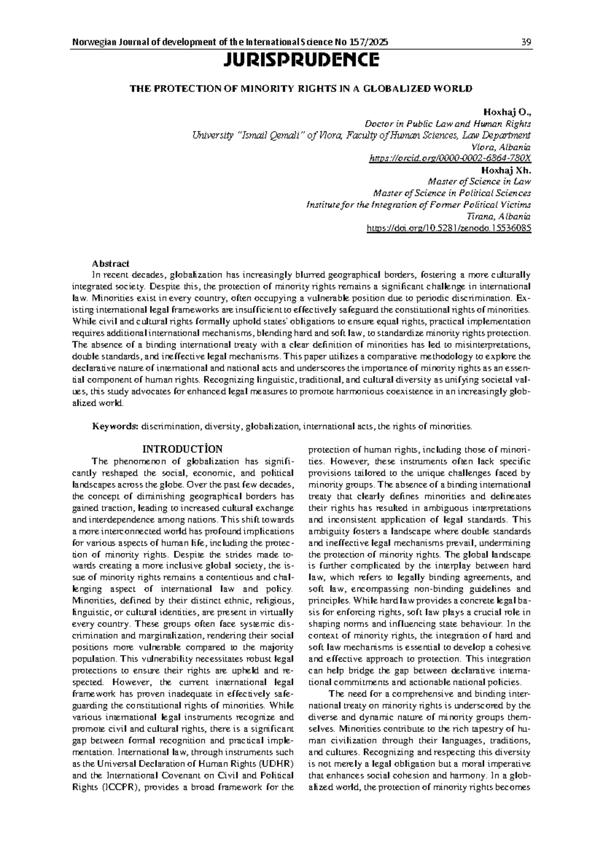 JUR 39: The Protection of Minority Rights in a Globalized Context - Studocu