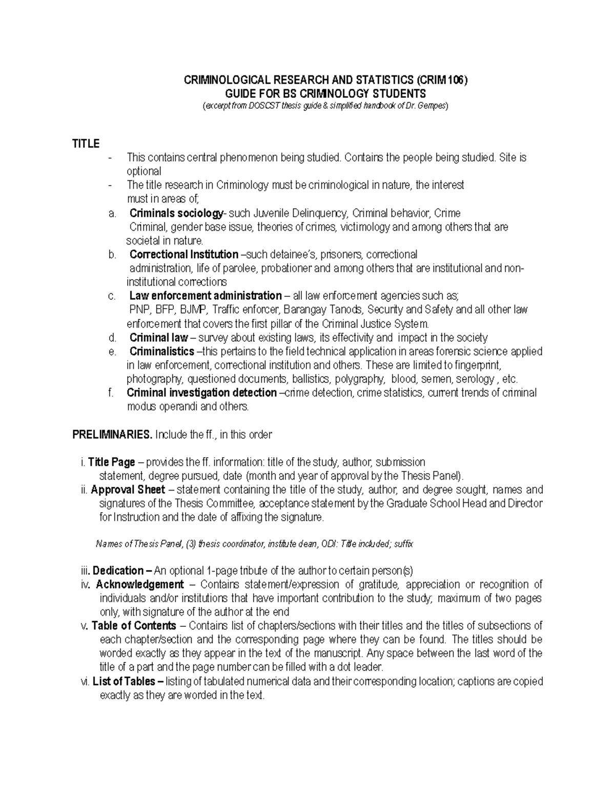 Guide for Criminology Thesis Writing (CRIM 106) - Studocu