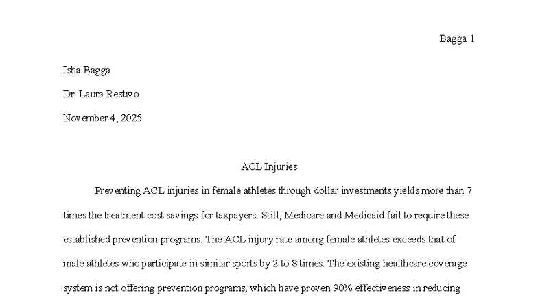 Synthesis Essay on ACL Injury Prevention in Female Athletes - ACL 101 ...