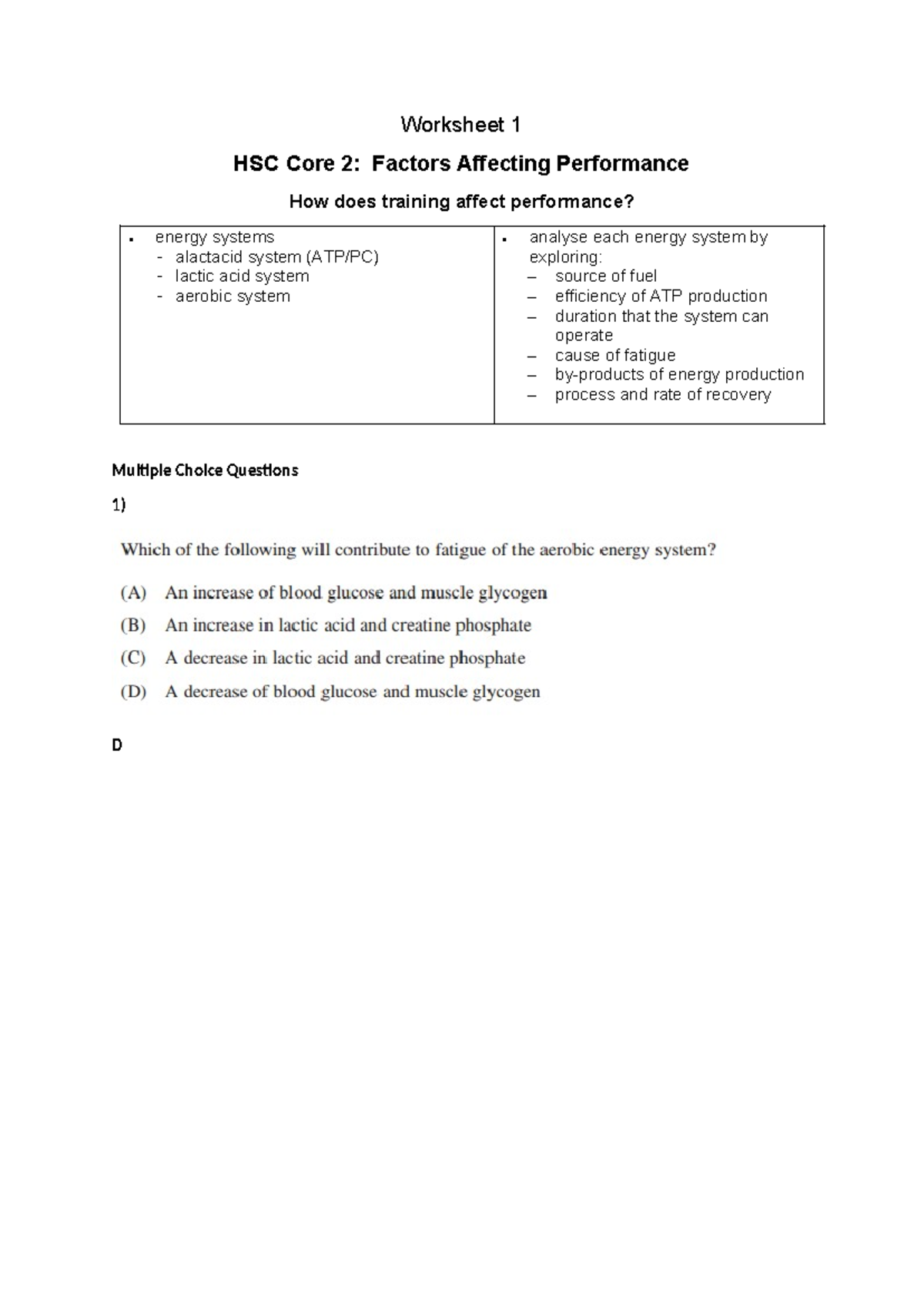 Lesson 1e - HSC Core 2: Factors Affecting Performance - Studocu