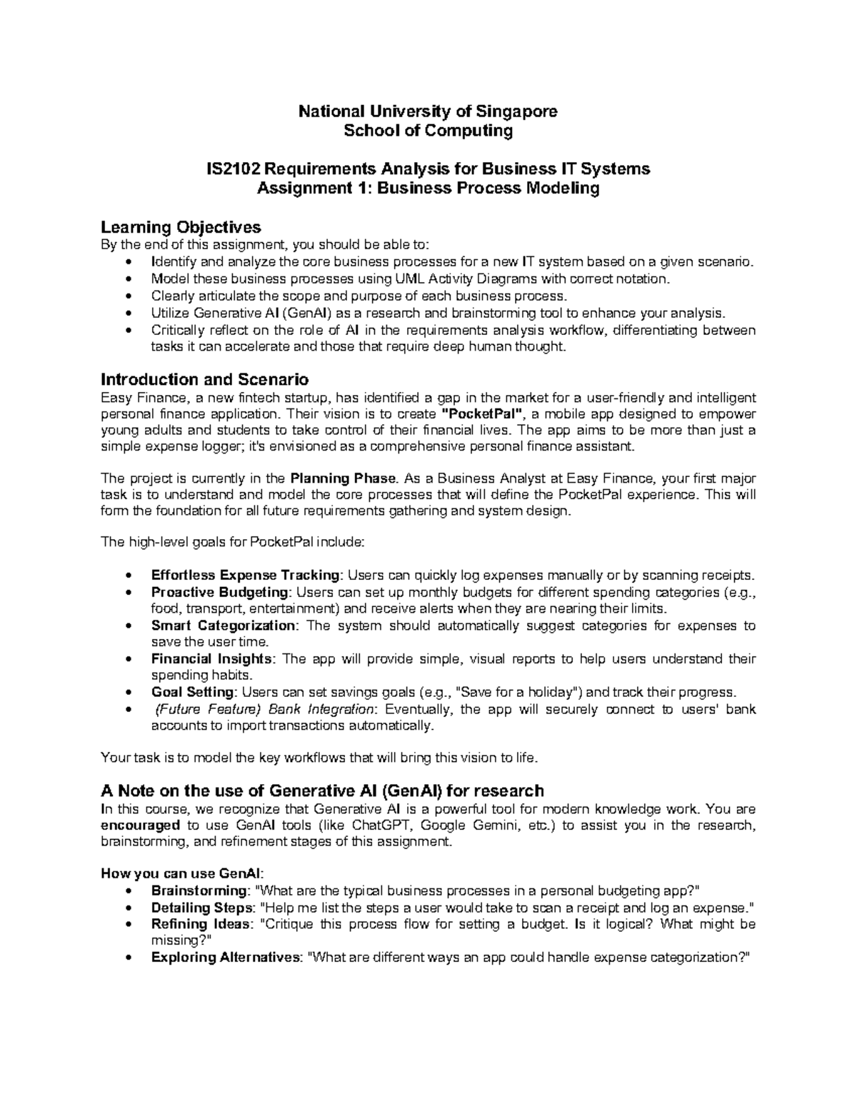 IS2102 A1 - Business Process Modeling for Easy Finance App - Studocu