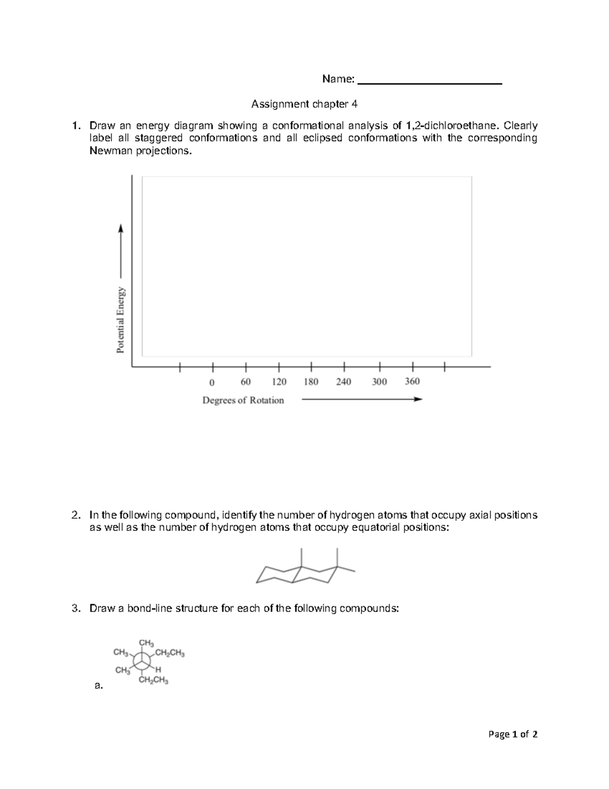 Assignment CH 4: Energy Diagrams & Conformational Analysis - Studocu