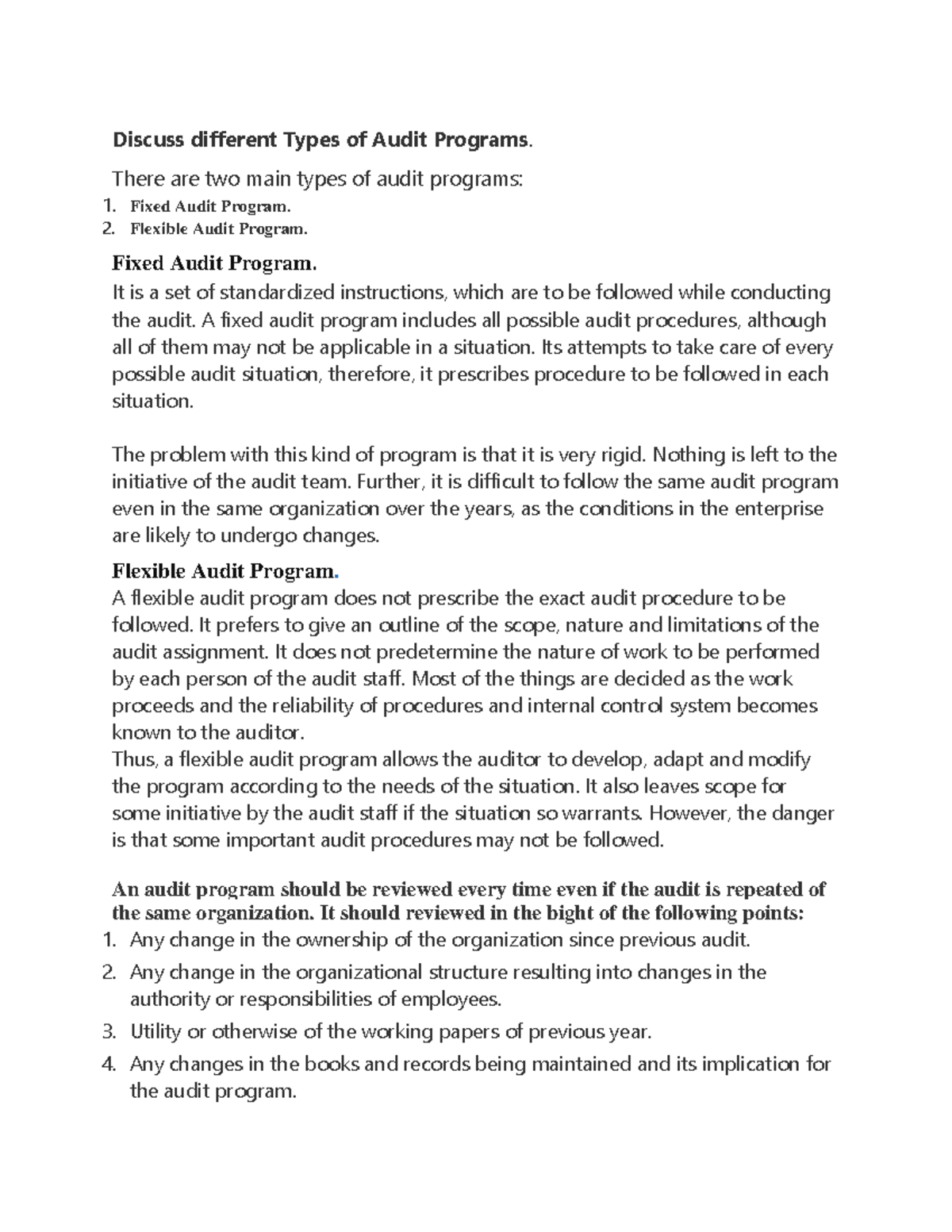 Understanding Fixed and Flexible Audit Programs: Key Differences - Studocu