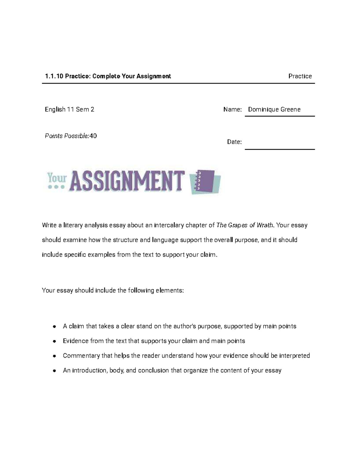 1.1.10 Literary Analysis Essay on Intercalary Chapters in English 11 ...