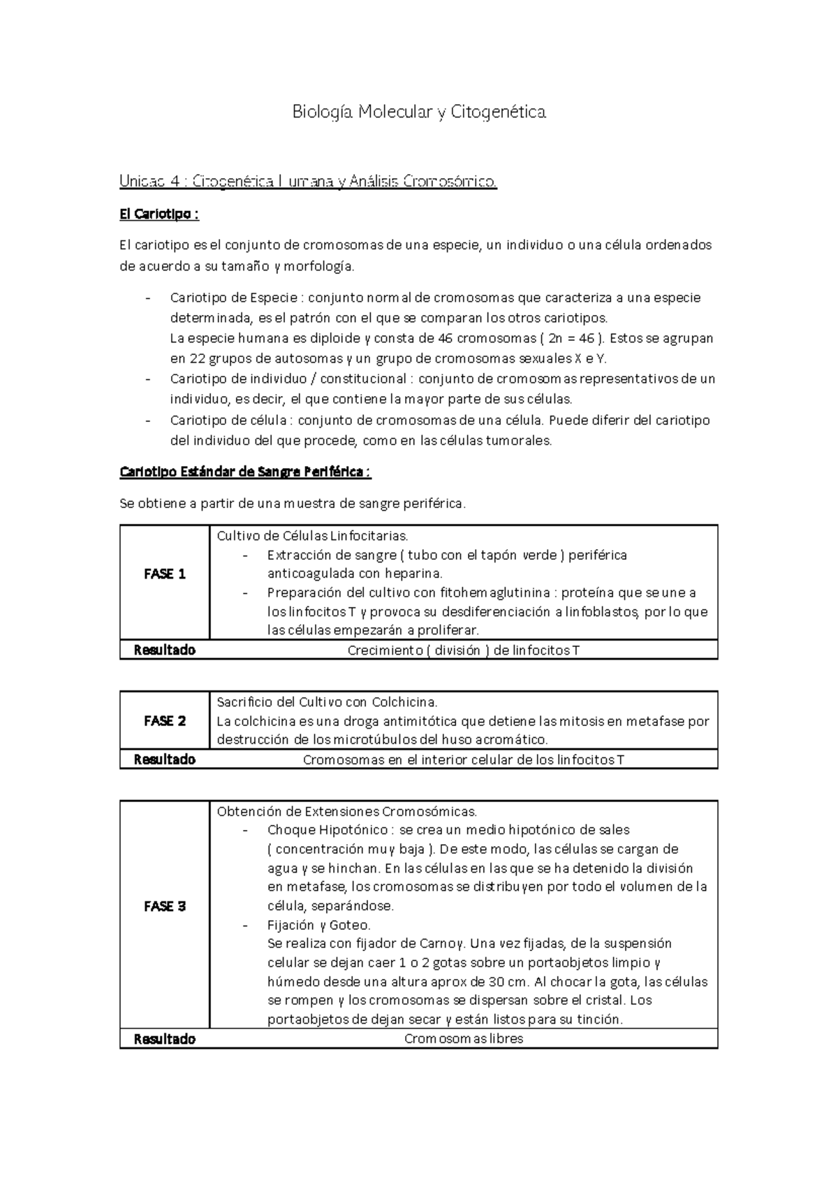 Unidad 4: Citogenética Humana y Análisis Cromosómico - Detalles y ...