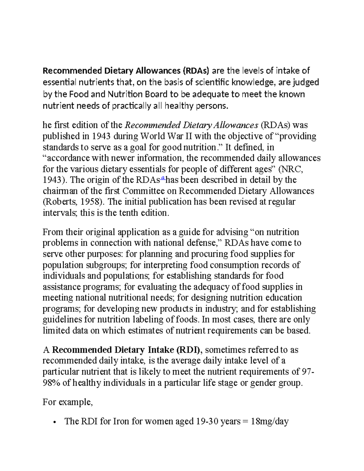 Dietary Reference Intakes (DRIs) for Essential Vitamins and Minerals ...