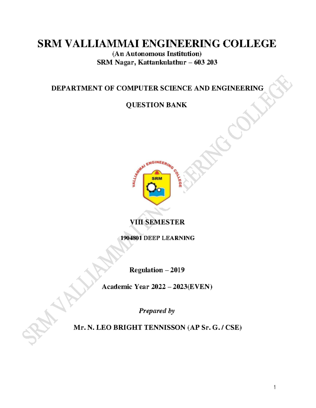 Dl1 - nothing - SRM VALLIAMMAI ENGINEERING COLLEGE (An Autonomous ...