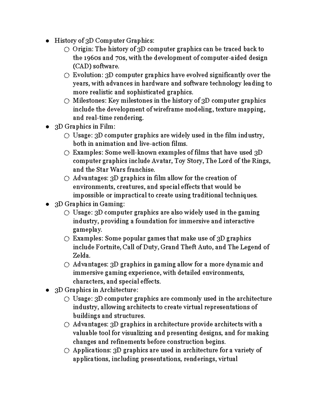 3D Computer Graphics: Evolution, Applications, & Future Trends - Studocu