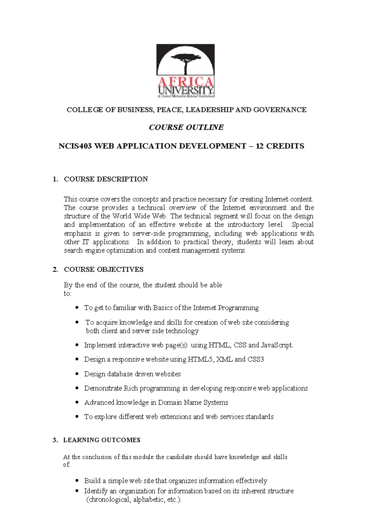 NCIS403 Web Application Development Course Outline January-June 2024 ...
