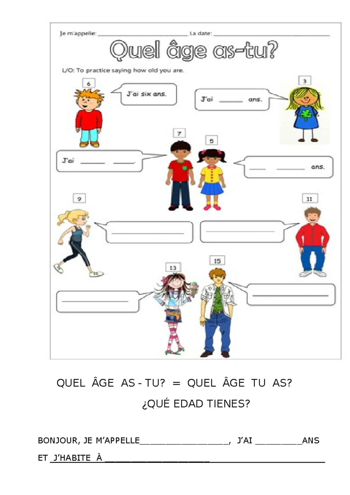 Quel âge tu as - actividades de repaso - Francés Segunda Lengua - QUEL ...