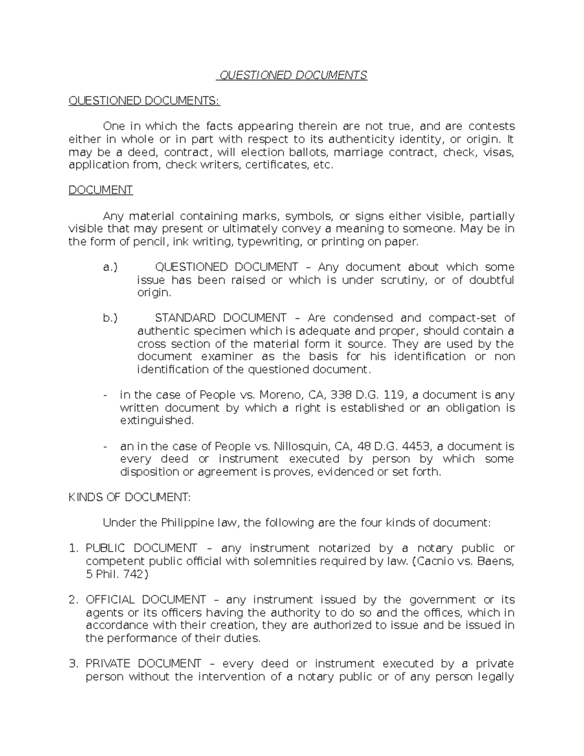 QDE 101: Comprehensive Notes on Questioned Documents Examination - Studocu