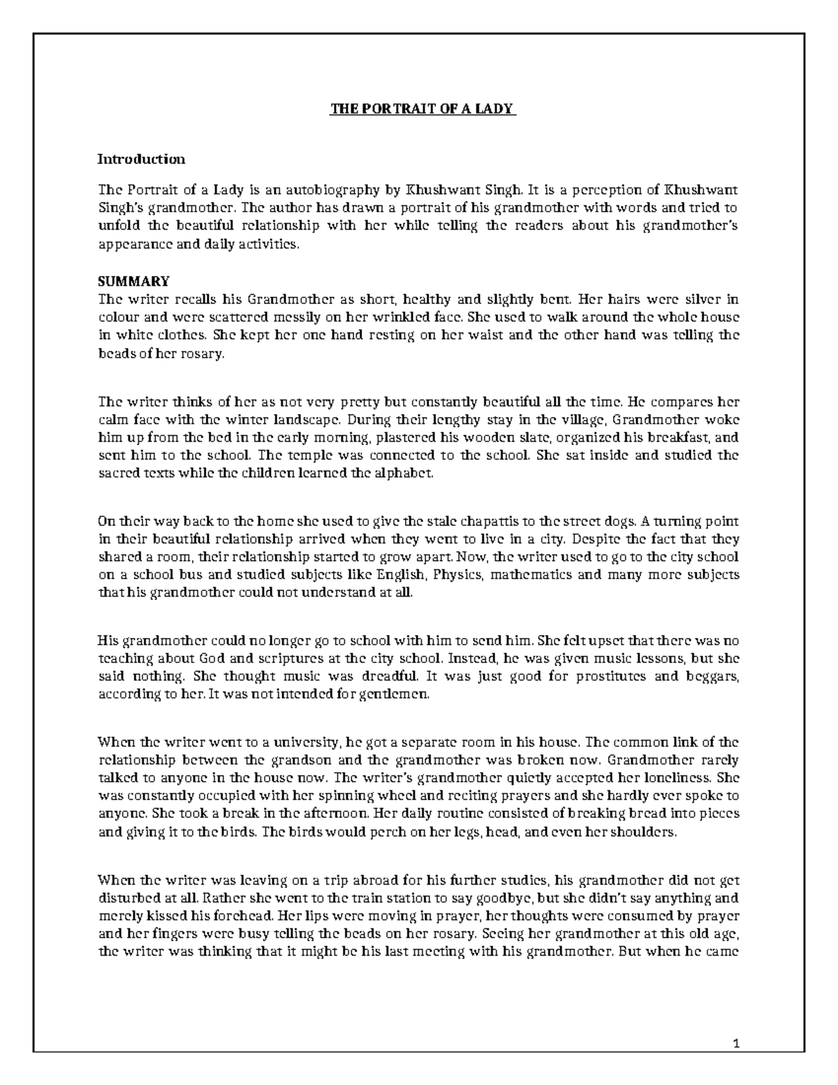 THE PORTRAIT OF A LADY: Summary & Q&A Analysis - Studocu