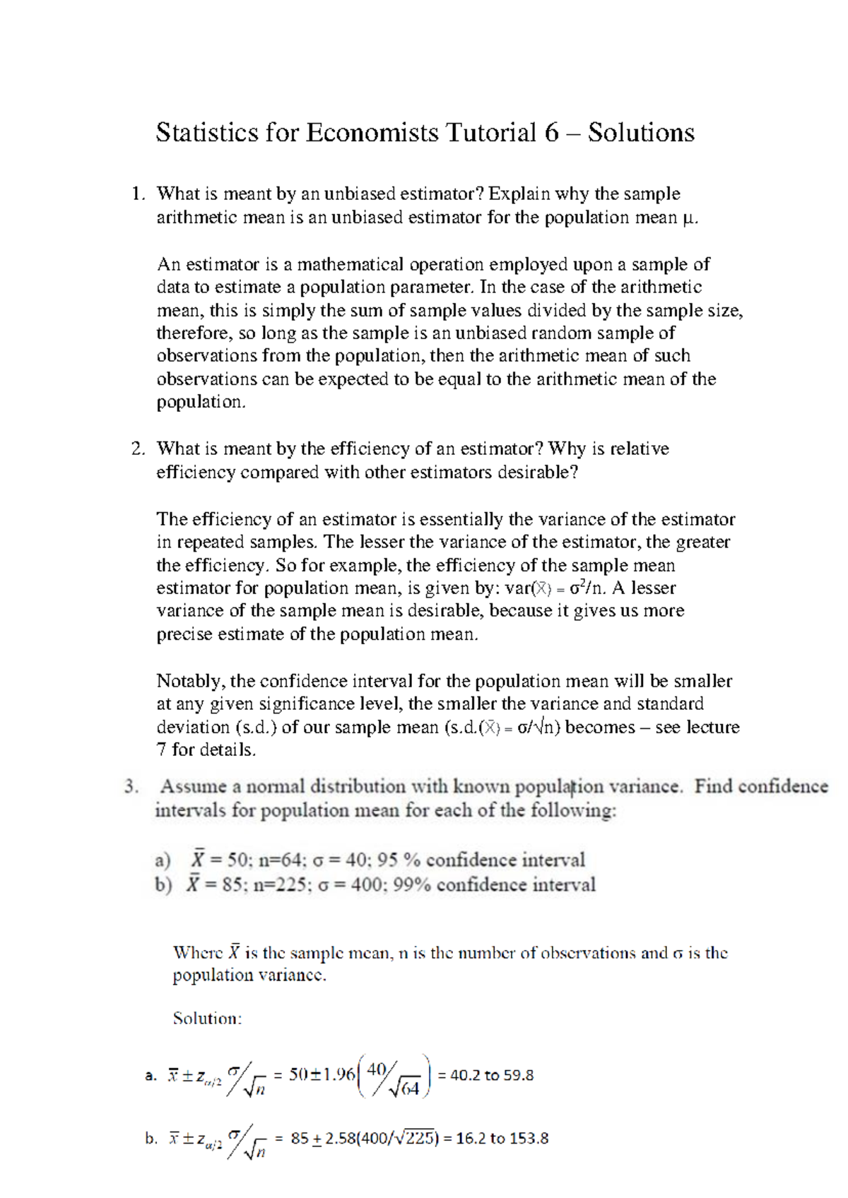 Tutorial 6 solutions - Statistics for Economists Tutorial 6 – Solutions ...